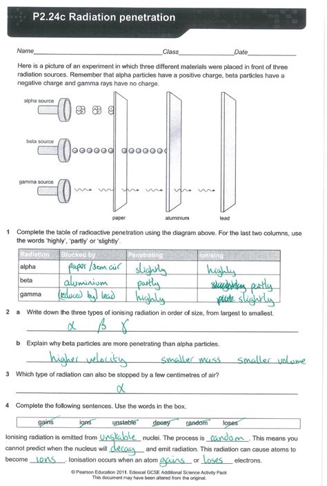 y10 igcse physics radioactivity worksheet answers