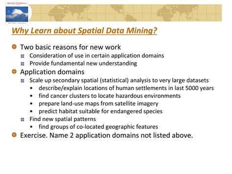 Ppt Spatial Data Mining Patterns Techniques And Examples