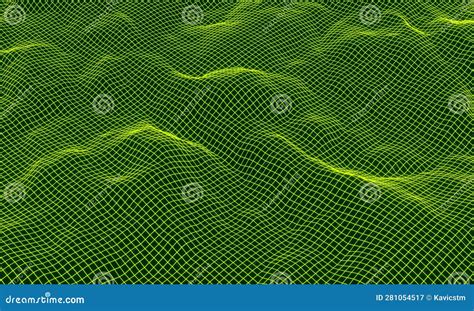3d Abstract Grid Neon Topography Gradient Green Mesh Terrain Stock