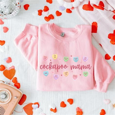 Cockapoo Mama Valentine Day Sweatshirt Conversation Heart Cockapoo Mom