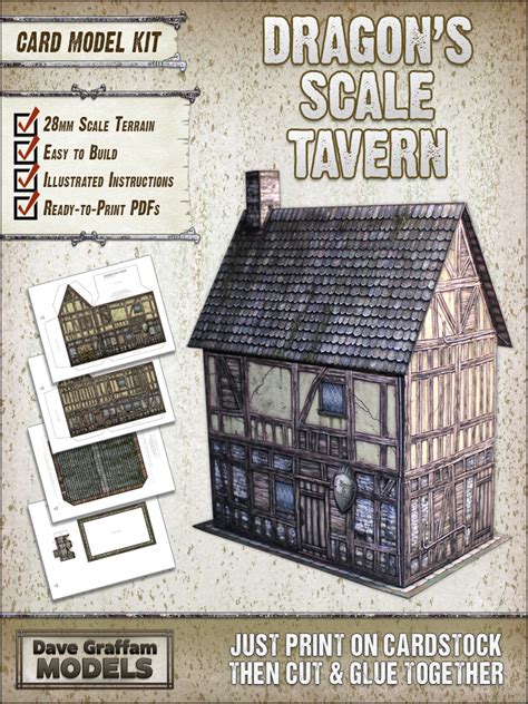 Dragons Scale Tavern Card Model Kit 28mm Wargaming Scale Paper Model Ecardmodels