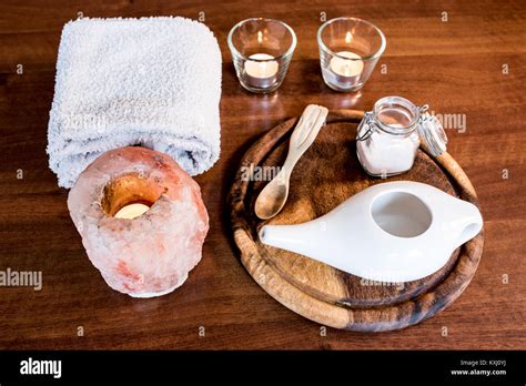 Neti Pot Ayurvedic System For Cleaning Nose With Water And Pink Salt From Hymalaia Set With