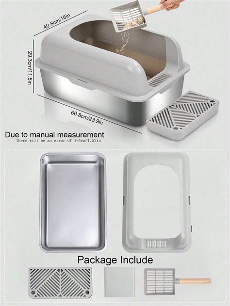 ארגז חול לחתולים 1 יחידות נירוסטה עם מכסה ארגז חול גדול במיוחד לחתולים גדולים Xl מגש מתכת למכלה