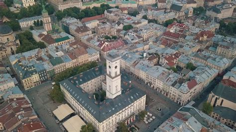 Antenne Dar Video Van Europese Stad Leven Oekraïne Rynok Vierkant