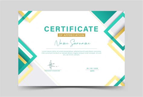 녹색과 금색 기하학적 효과 성취 인증서 템플릿 벡터 빈 디자인 템플릿 프리미엄 벡터
