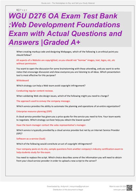 WGU D OA EXAMS TEST BANK WGU D WEB DEVELOPMENT FOUNDATIONS EXAMS WITH ACTUAL QUESTIONS