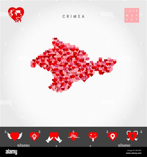 I Love Crimea Red And Pink Hearts Pattern Map Of Crimea Isolated On Grey Background Love Icon