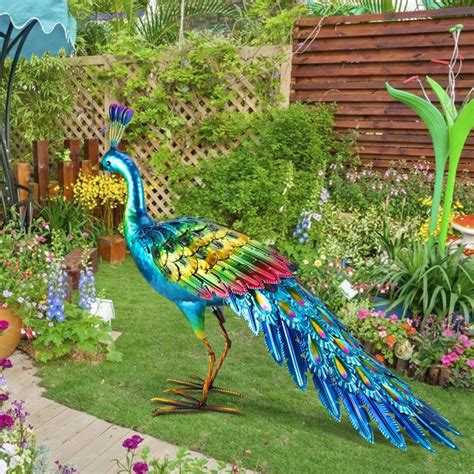 Arlmont And Co Peacock Statue Garden Decor Metal Peacock Yard Art Lawn