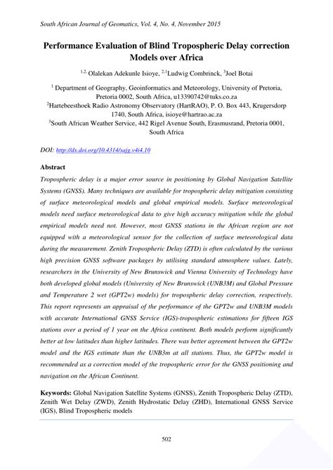 Pdf Performance Evaluation Of Blind Tropospheric Delay Correction