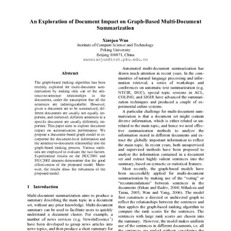 An Exploration Of Document Impact On Graph Based Multi Document