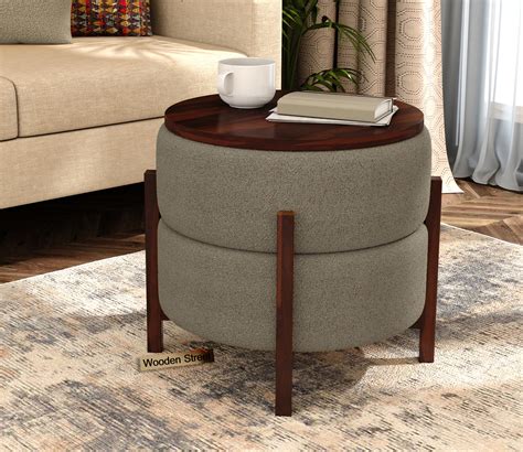 Buy Samantha Reversible Stool Cum End Table Boucle Grey At OFF Online Wooden Street