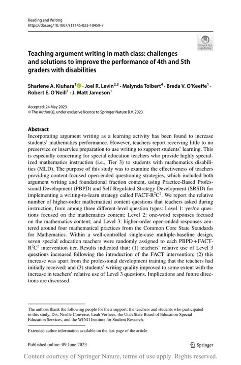 Teaching Argument Writing In Math Class Challenges And Solutions To Improve The Performance Of