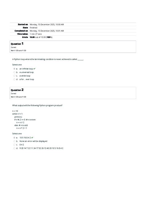 Self Quiz Unit 5 For Cs 1101 Python Loops And Outputs Studocu