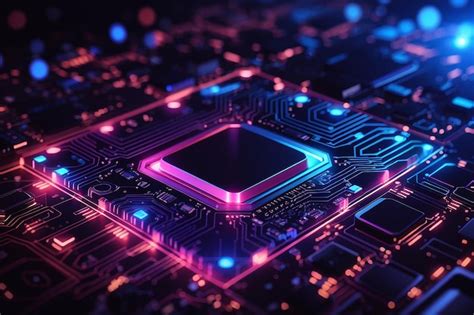 Premium AI Image Super Processor Core Computer System Technology Neon Background