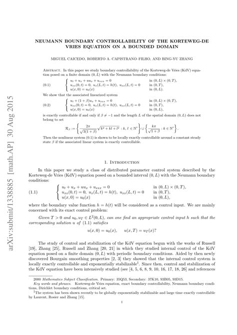 Pdf Neumann Boundary Controllability Of The Korteweg De Vries Equation On A Bounded Domain