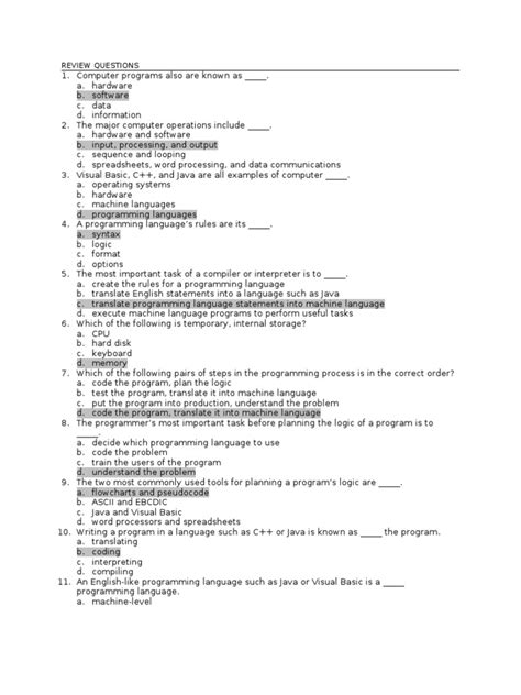 Programming Concepts Review Questions Pdf Computer Program