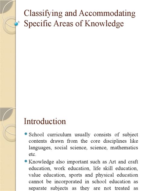 Classifying And Accomodating Specific Areas Of Knowledge Pdf