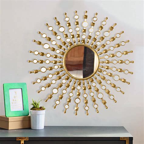 Luxury Stylish Metal Round Gold Wall Mirror Sun Shine Home Decor