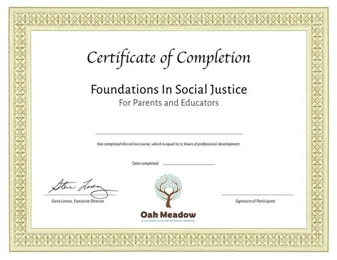 Foundation In Social Justice Certificate Of Completion Oak Meadow Exceptional Homeschool