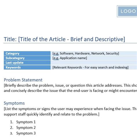 Optimize It Troubleshooting With Knowledge Base Article Template