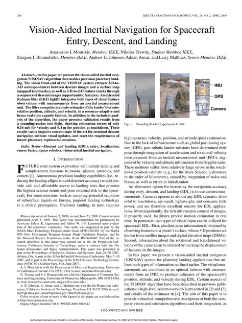 Pdf Vision Aided Inertial Navigation For Spacecraft Entry Descent