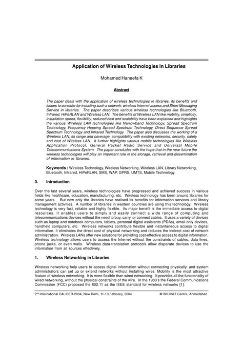 Pdf Application Of Wireless Technologies In Libraries