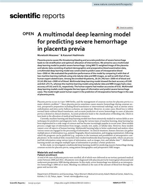 (PDF) A multimodal deep learning model for predicting severe hemorrhage in placenta previa