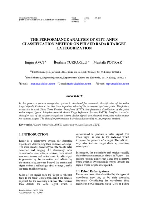 Pdf The Performance Analysis Of Stft Anfis Classification Method On Pulsed Radar Target
