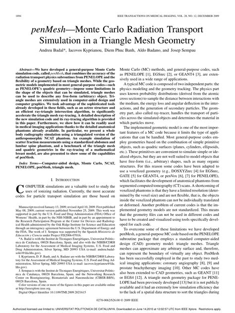Pdf Penmesh—monte Carlo Radiation Transport Simulation In A Triangle Mesh Geometry