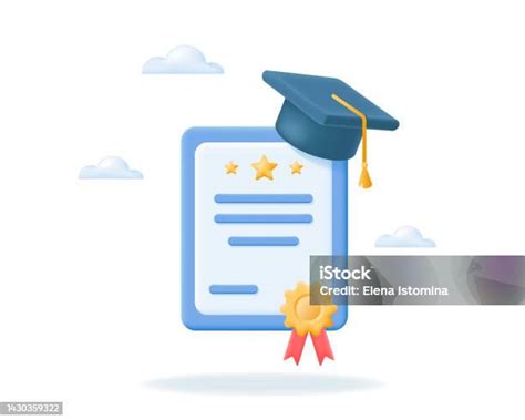 3d 디플로마 또는 수료증 및 대학원 모자 교육 대학 또는 대학 졸업 개념 메달에 대한 스톡 벡터 아트 및 기타 이미지 메달