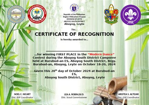 Scout Certificate Of Recognuition 2024 1st Modern Dance Pdf