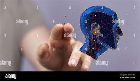 3d Rendering Of Digital Head With Hand Touching It From Behind Brain Network And Digital Iq