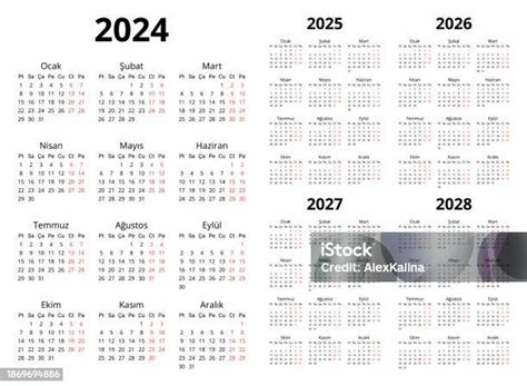 2024 2025 2026 2027 2028 세로 터키 달력 터키에 대 한 인쇄 가능한 벡터 일러스트 레이 션 세트 0명에 대한 스톡 벡터 아트 및 기타 이미지 Istock