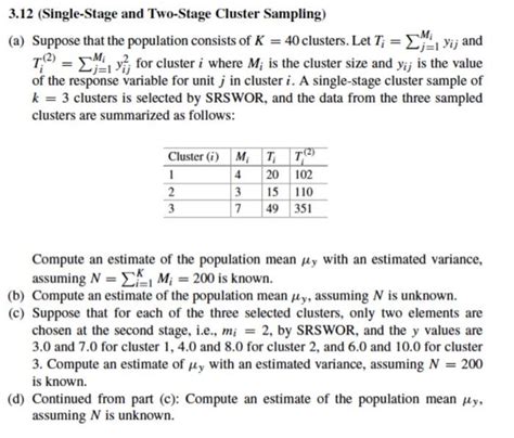Solved 312 Single Stage And Two Stage Cluster Sampling