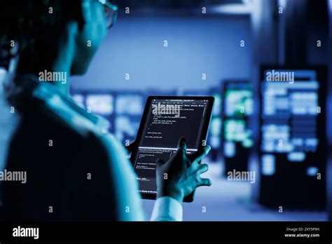 Computer Operator Builds Firewall Systems In Server Room Housing Advanced Infrastructure