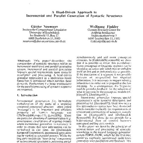 A Head Driven Approach To Incremental And Parallel Generation Of