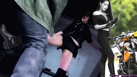 Black Boots Asian Lady Cop Ballbusting Poor Goon 2 Rough Kicks In The Balls Asian Delight