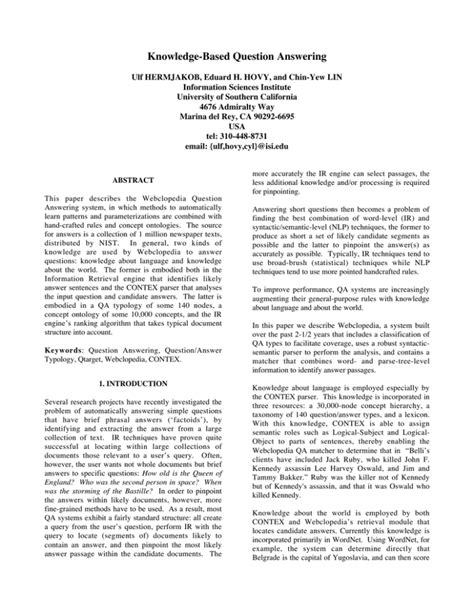 Knowledge Based Question Answering