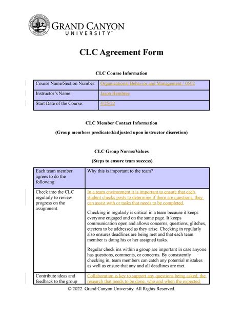 Mgt 420 Rs Clc Agreement Group A3 Clc Agreement Form Clc Course