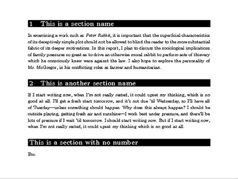 Sectioning Format Section Titles As White Text On Black Background