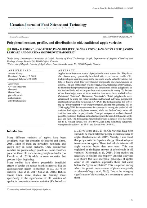 PDF Polyphenol Content Profile And Distribution In Old Traditional Apple Varieties