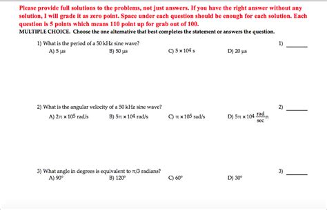 What Is The Period Of A 50 Khz Sine Wave 5 Mu S 50