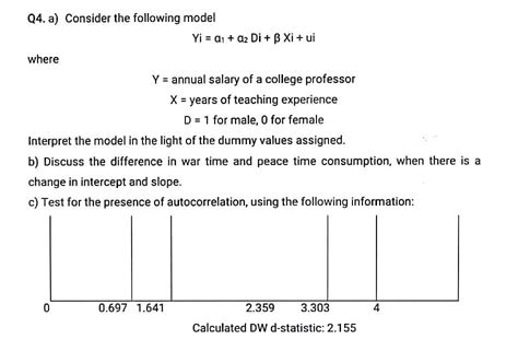 q4 a consider the following model yi a1 a2 di