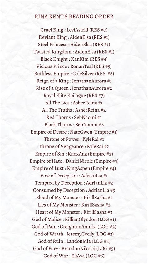 Rina Kent Reading Order In 2024 Bücher Lesen Bücherwurm