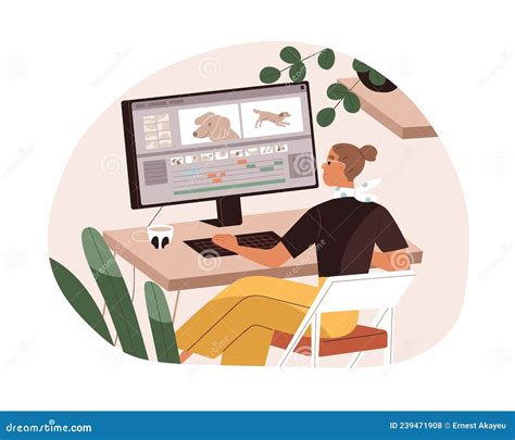 Animator At Work Artist Animation Games Motion Model Graphic Designer Works At Computer In