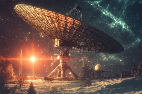 Large Radio Telescope Observes The Night Sky In A Remote Location