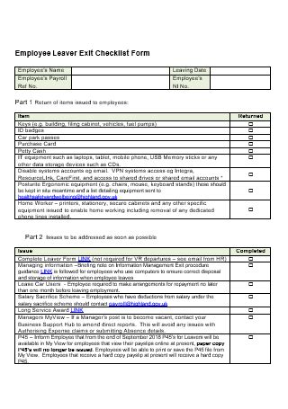 Sample Employee Exit Checklist 20 IN PDF MS Word