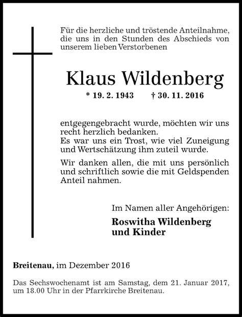 Traueranzeigen Von Klaus Wildenberg Rz Trauerde