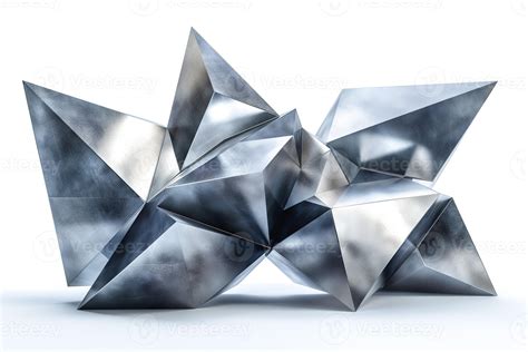 An Abstract Sculpture Made Of Metallic Surfaces Reflecting Light And Casting Shadows With Sharp
