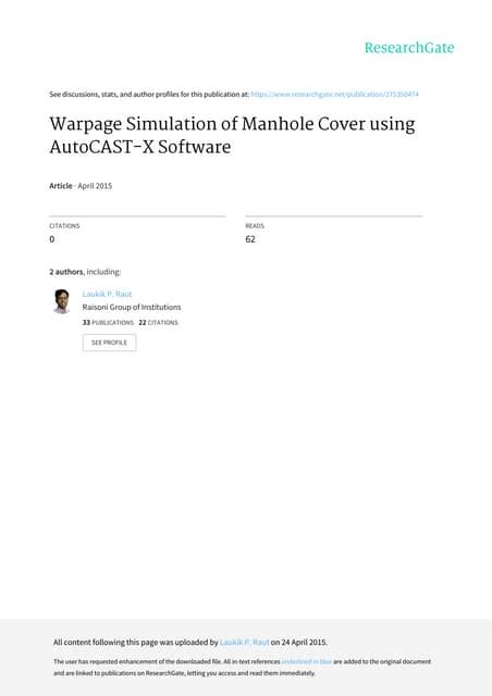 Warpage Simulation Of Manhole Cover Using Auto Cast X Software Pdf Physics Science